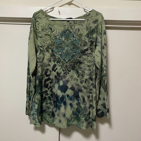 B.L.E.U. | Tops | Bleu Woman Long Sleeve Multicolored Green Tunic ...
